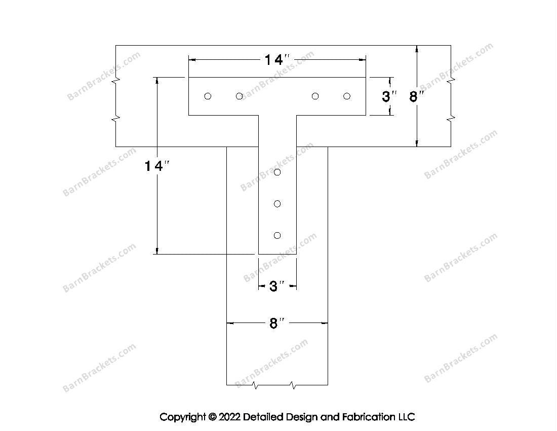 T shaped Brackets for 8 inch beams - Square - Centered style holes ...